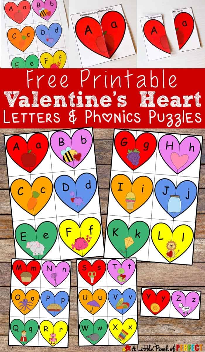 Valentine's Heart Letters and Phonics Puzzles Free Printable - A Little ...