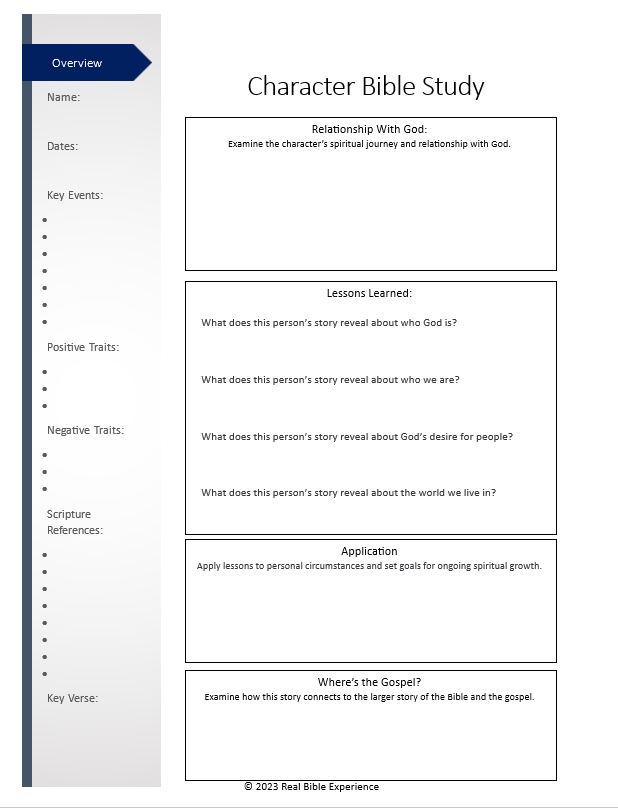 Character Bible Study Template and Worksheet for All Ages - Bible ...