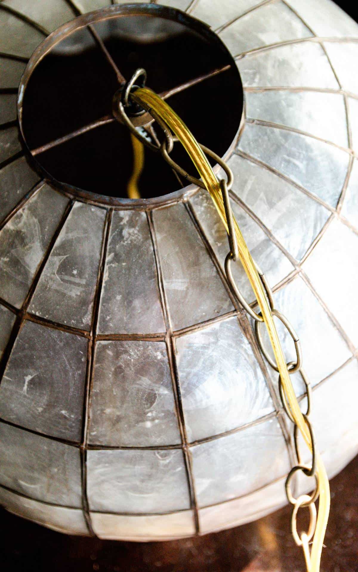 Vintage Capiz Shell Lampshade Turned Hanging Light — Capturing Wonderland