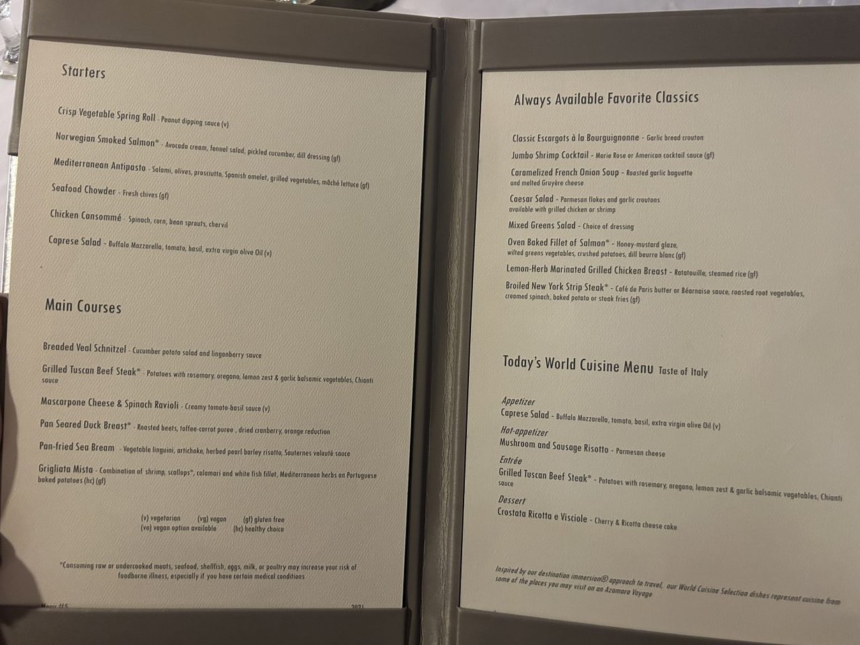 Everything I Ate on my Azamara Cruise (Photos and Menus) - Food Review ...
