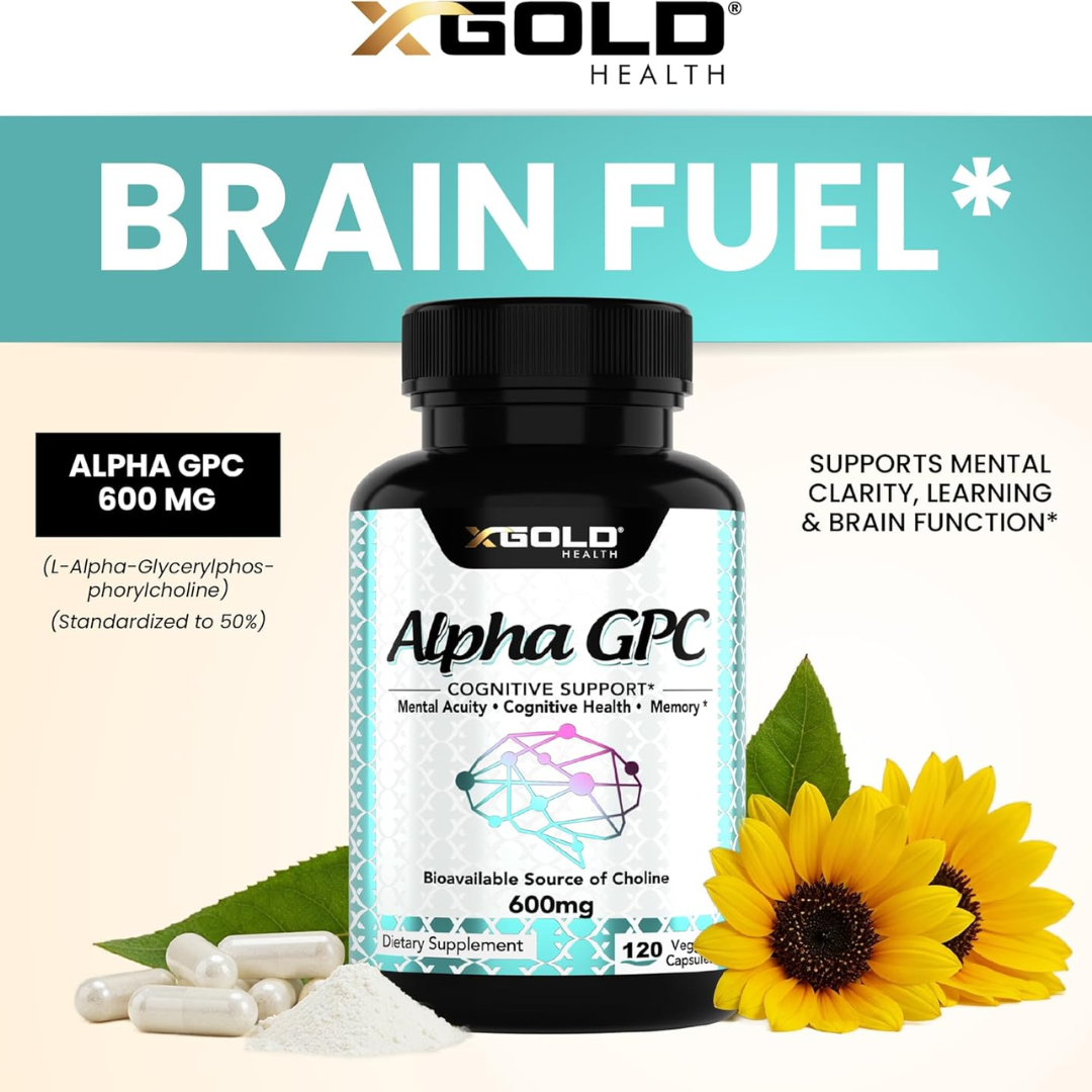 X Gold Health Alpha GPC Choline 600mg - 120 Veggie Capsules - Orpa