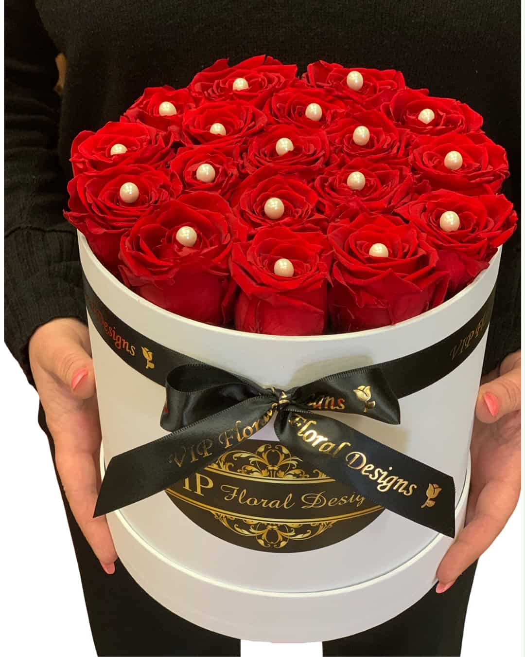 18 Preserved Red Roses (white flower box) - VIP Floral – Las Vegas ...
