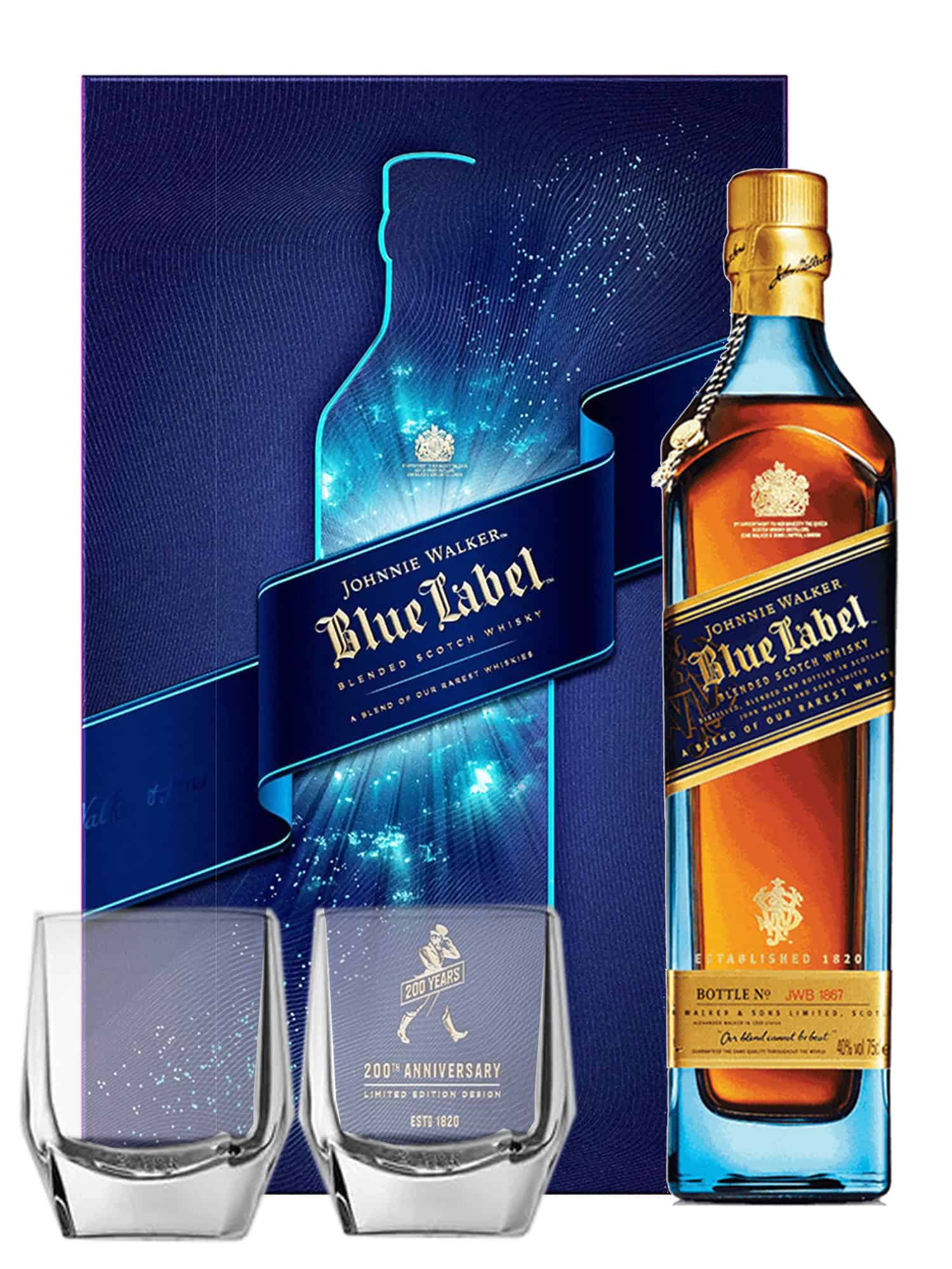 Johnnie Walker Blue Label Gift Pack with Glasses Blended Scotch Whisky ...