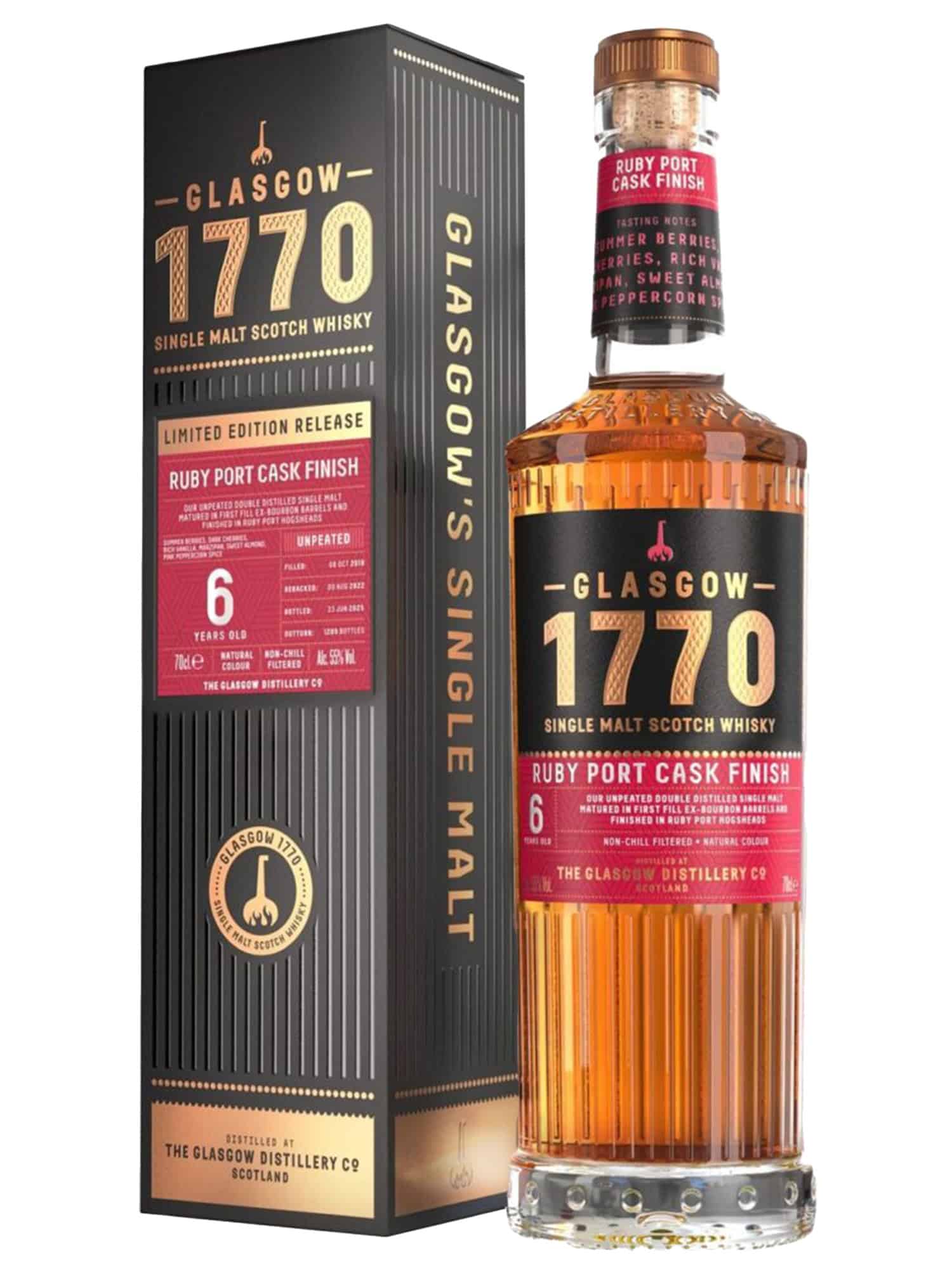 Glasgow 1770 6 Year Old Ruby Port Cask Finish Lowland Single Malt ...