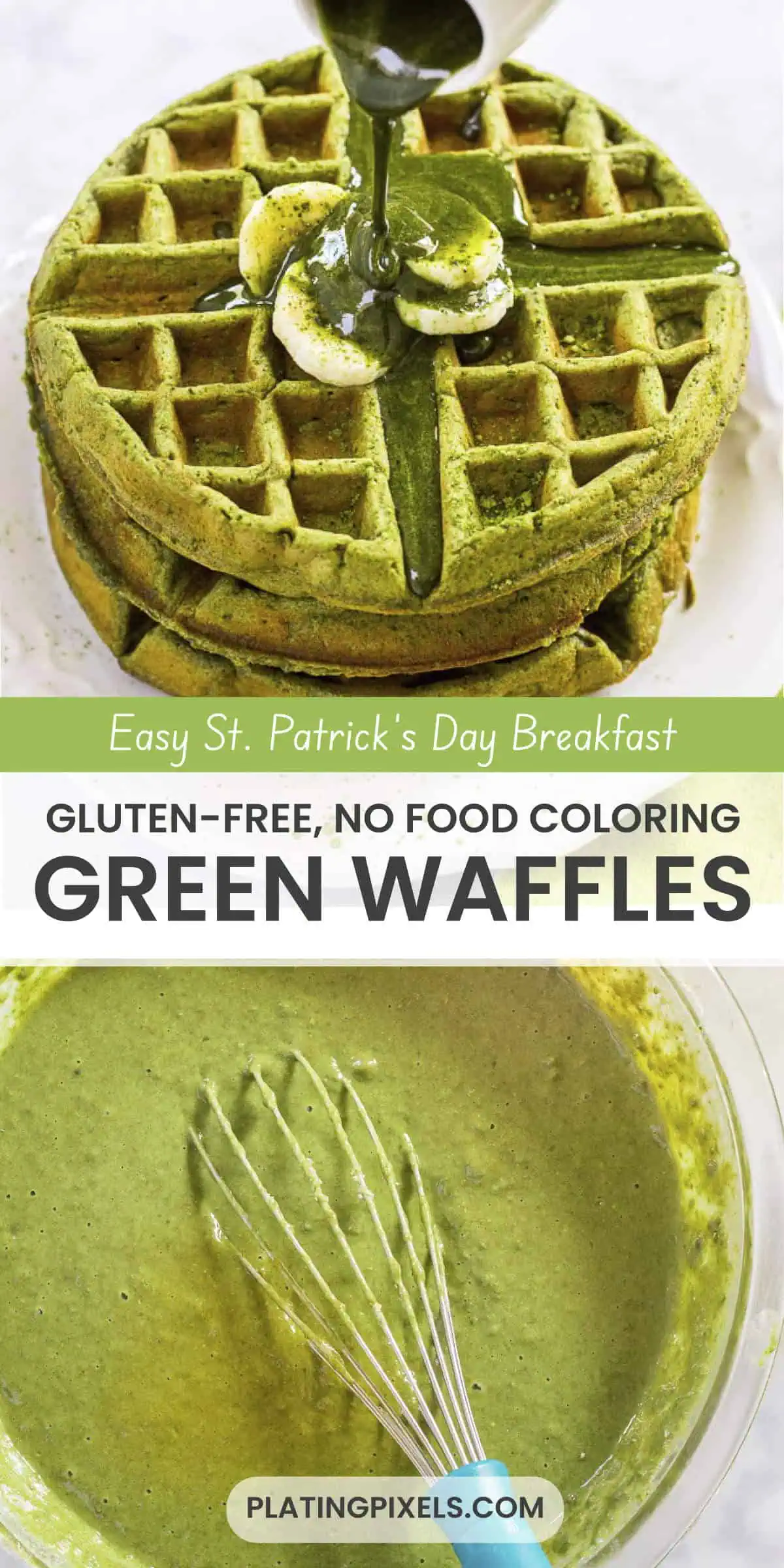Green Waffles | Naturally Colored with Matcha Powder - Plating Pixels
