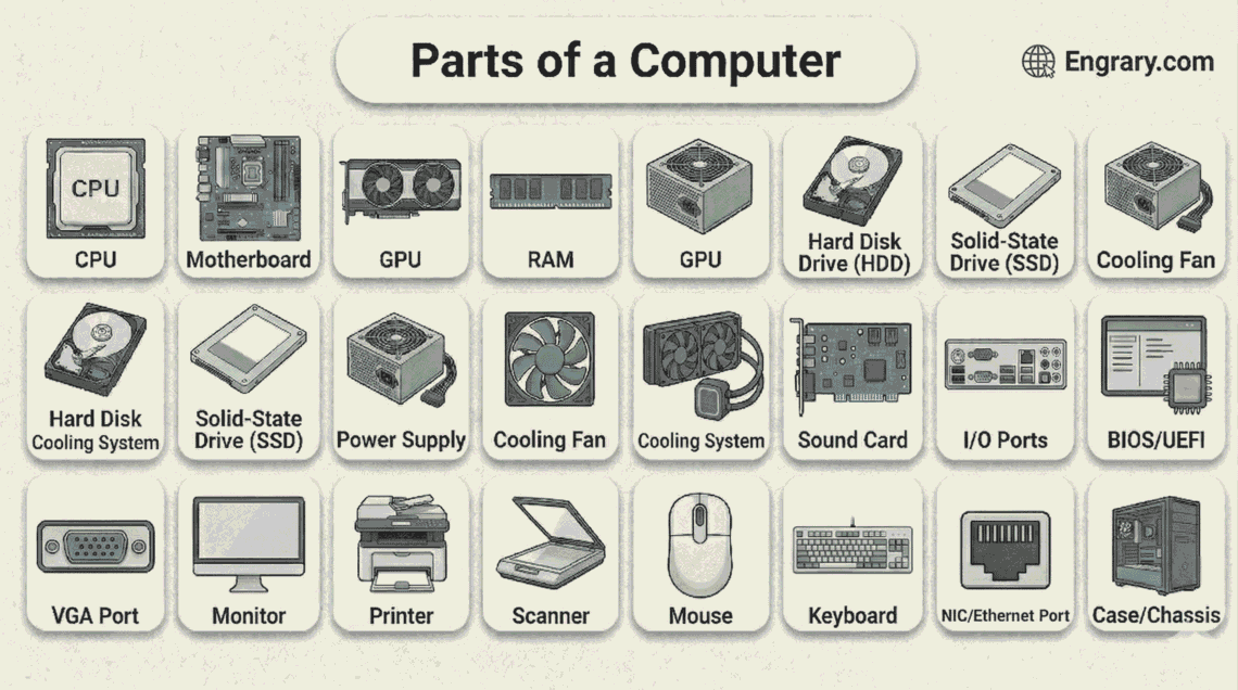 Parts of a Computer With Names, Functions, and Pictures • Engrary