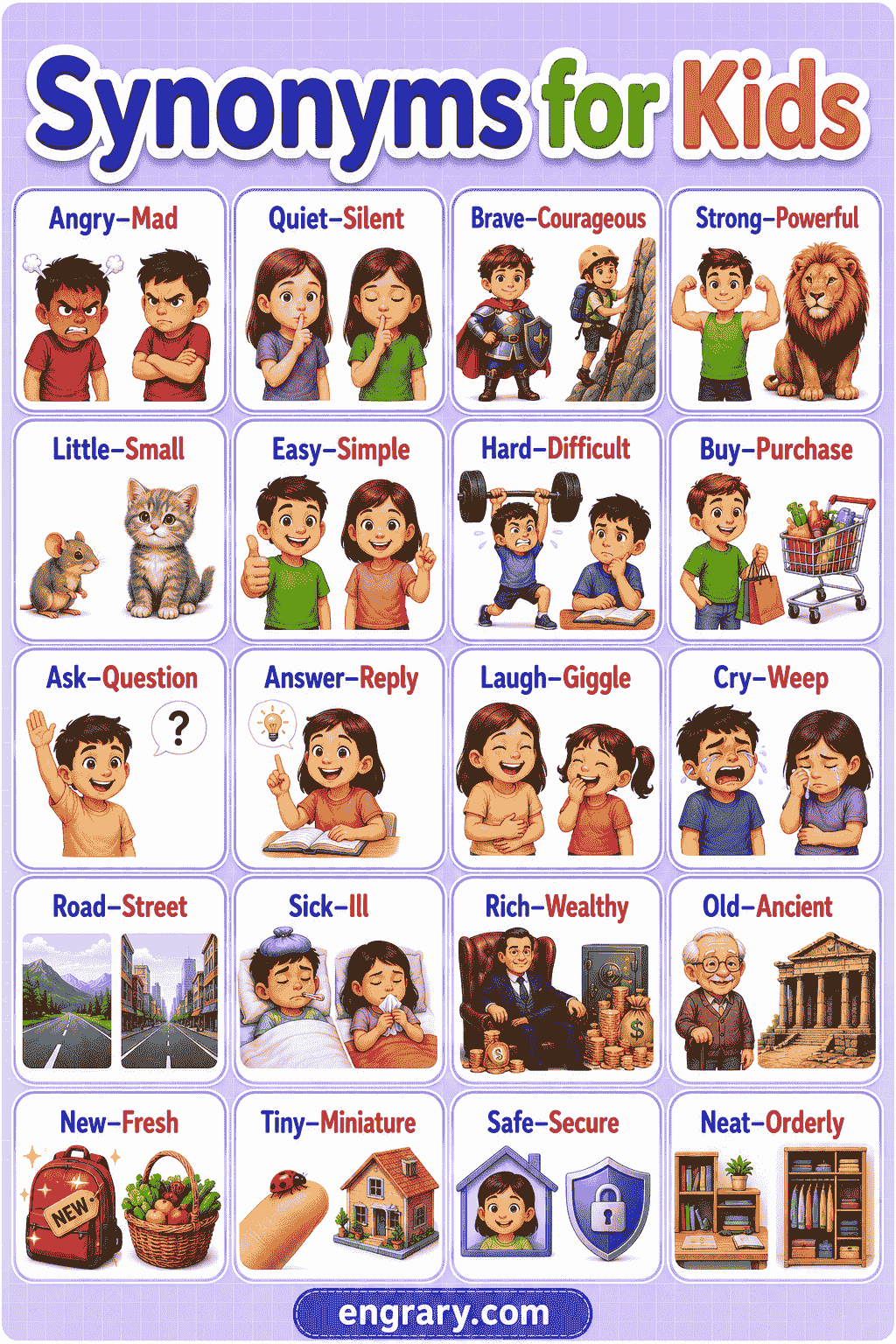 Synonyms List for Kids with Pictures and Meanings • Engrary