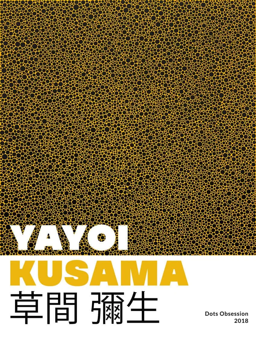 Affiche Exposition Yayoi Kusama : Motif Dots Obsession Jaune et Noir ...