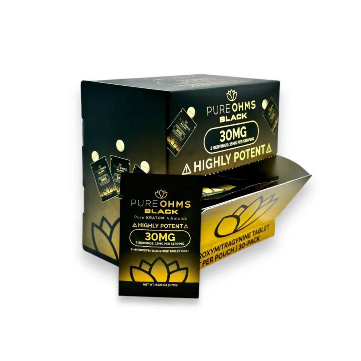 PURE OHMS BLACK KRATOM TABLETS 30MG/30PK (BLACK) – 3BB Distributors