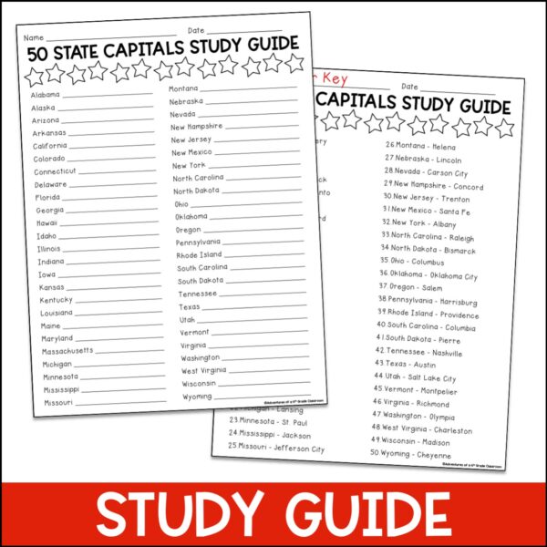 50 States and Capitals Test - Adventures of a 4th Grade Classroom