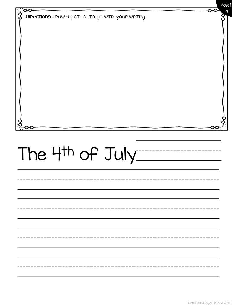 July Writing Journal {3 different levels} - Chalkboard Superhero