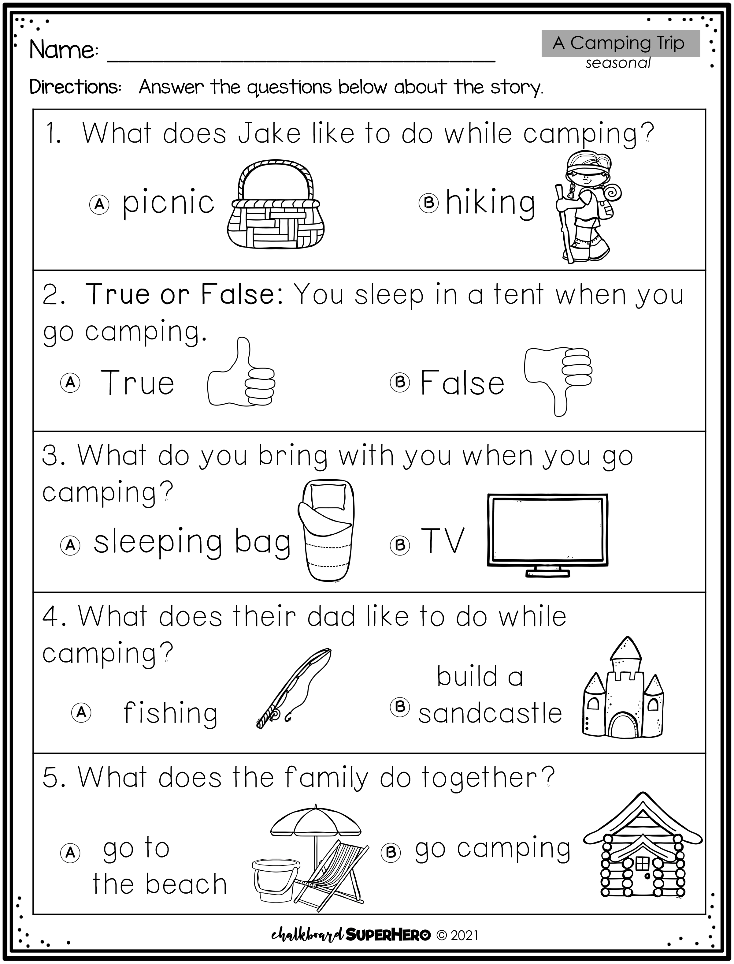 Adapted Book Unit: A Camping Trip (Printable and Digital) - Chalkboard ...