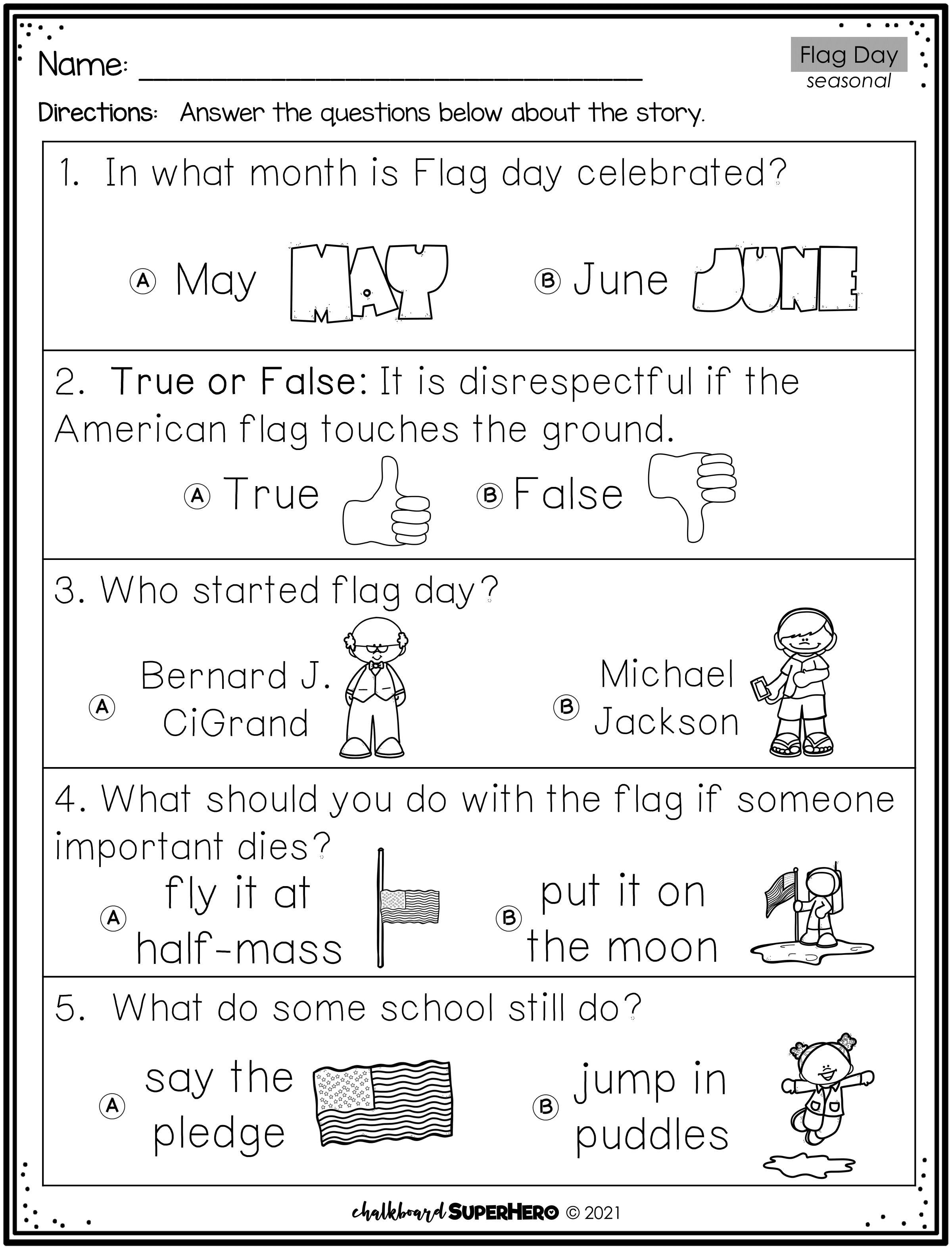 Adapted Book Unit: Flag Day (Printable and Digital) - Chalkboard Superhero