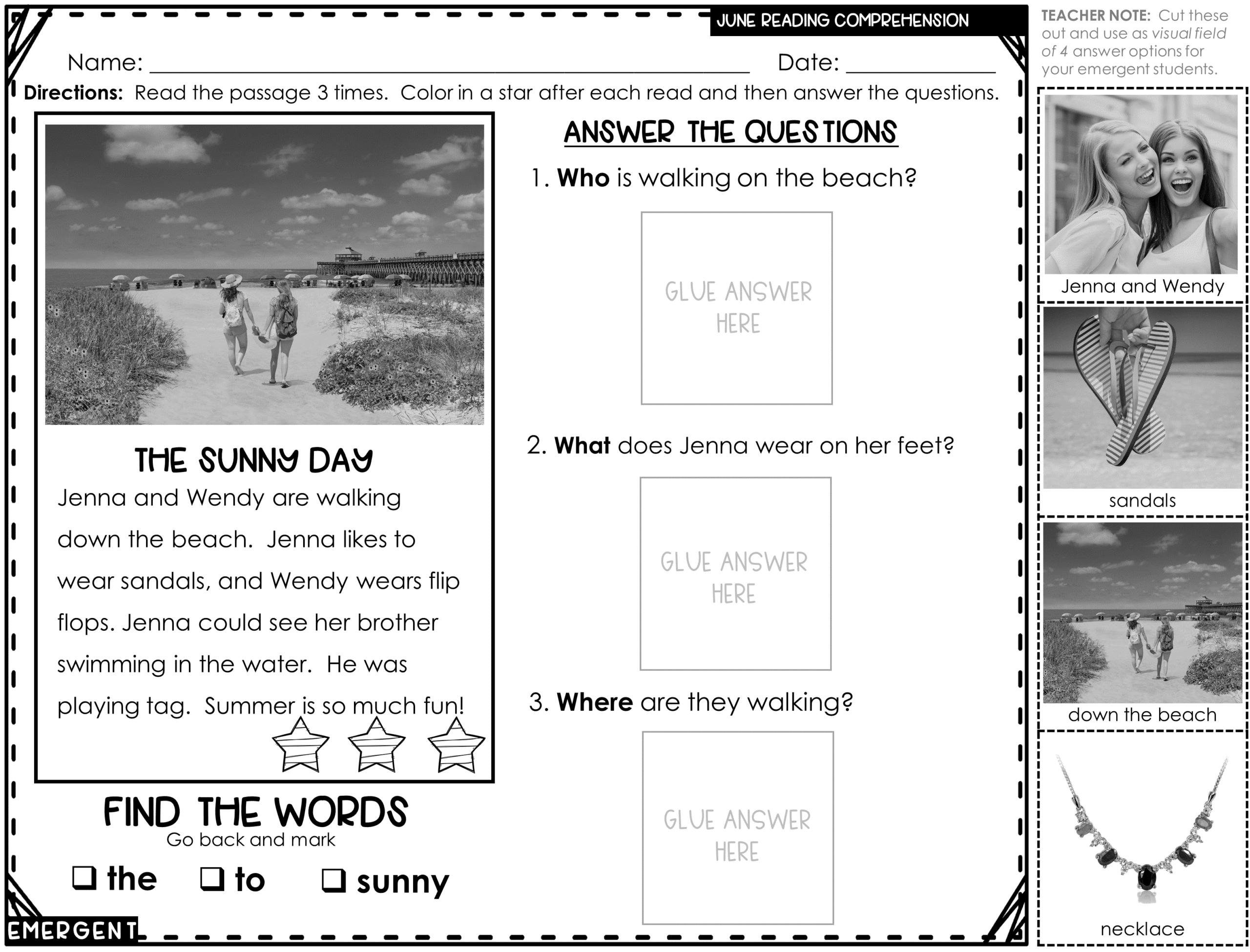 June Reading Comprehension Answering WH Questions: 3 LEVELS {REAL ...