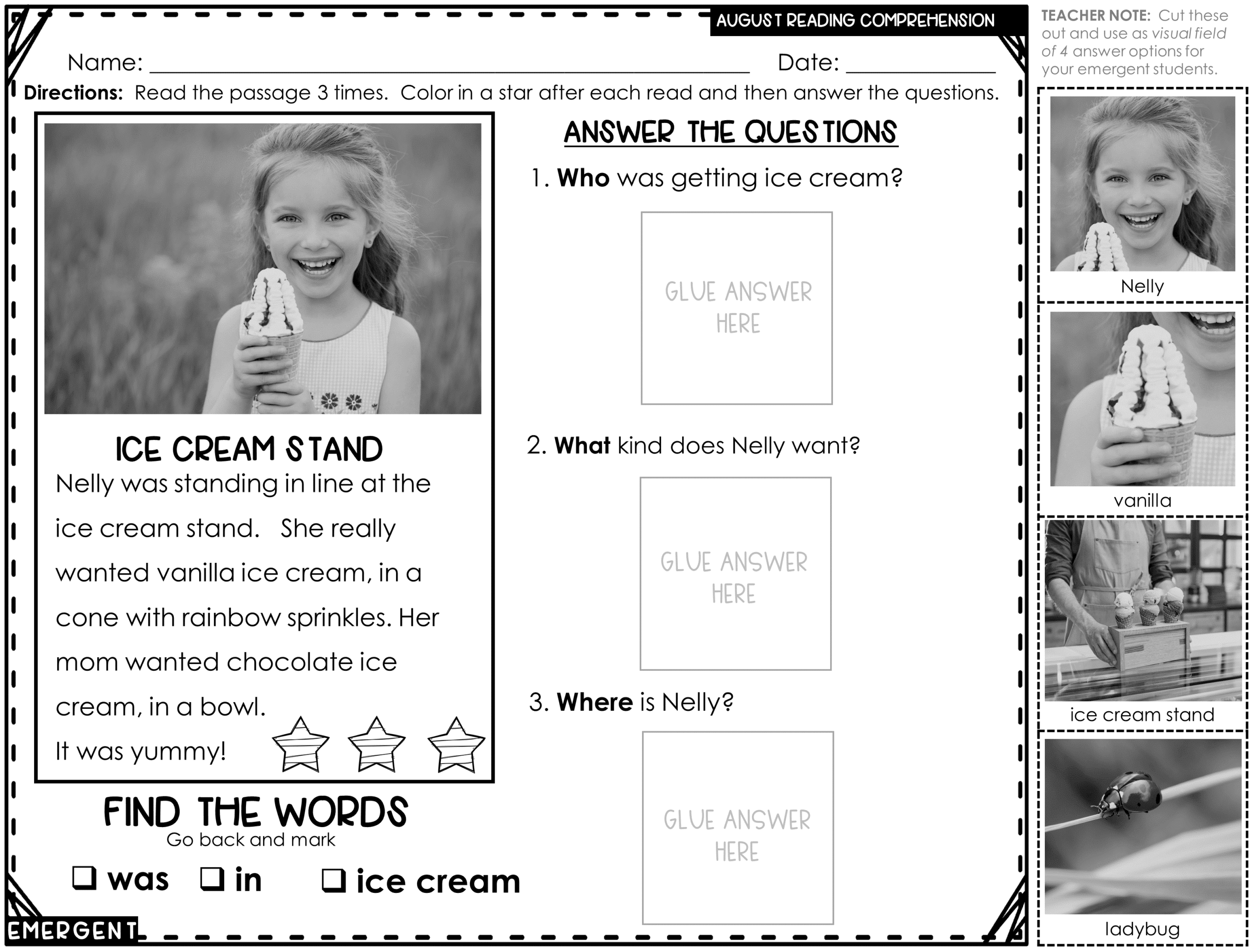 August Reading Comprehension Answering WH Questions: 3 LEVELS {REAL ...