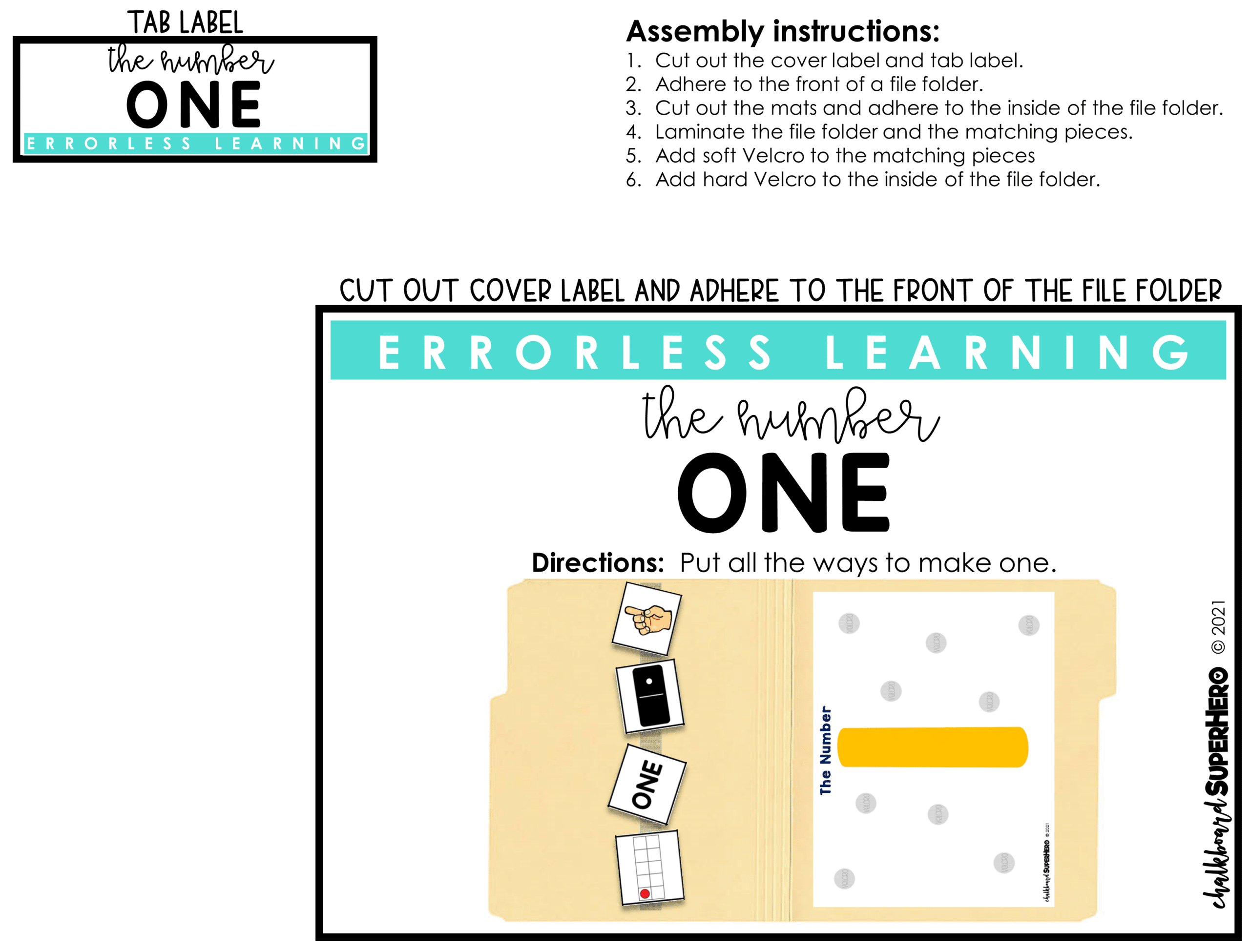 Errorless Numbers (0-10) File Folder Games - Chalkboard Superhero