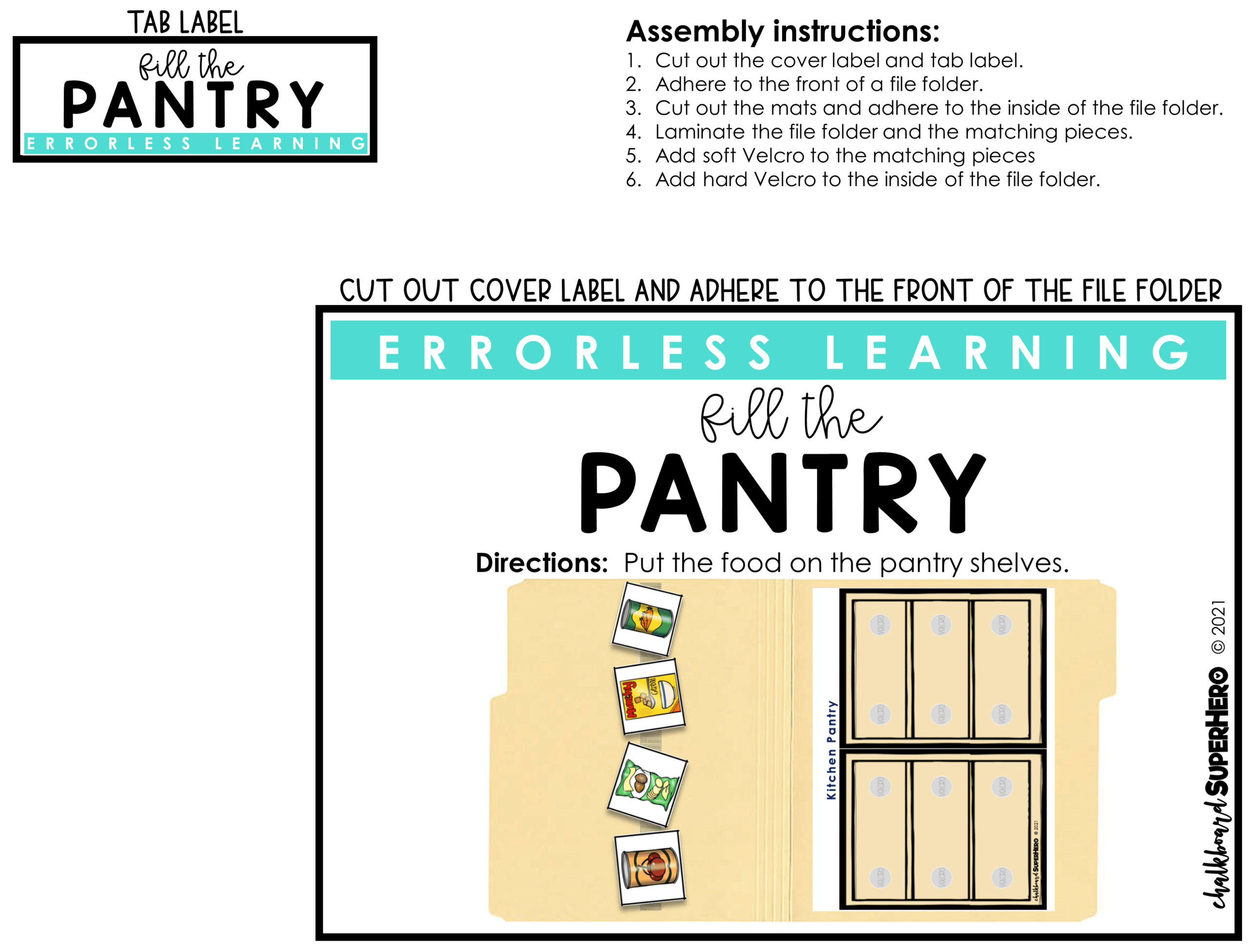 Errorless Life Skills File Folder Games - Chalkboard Superhero