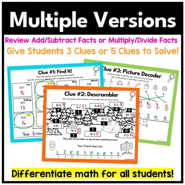 Camping Math Fact Mystery | Addition, Subtraction, Multiplication, Division
