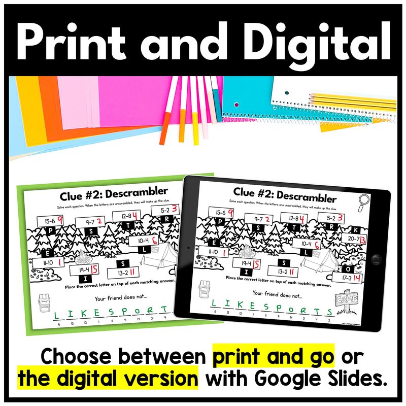 Camping Math Fact Mystery | Addition, Subtraction, Multiplication, Division