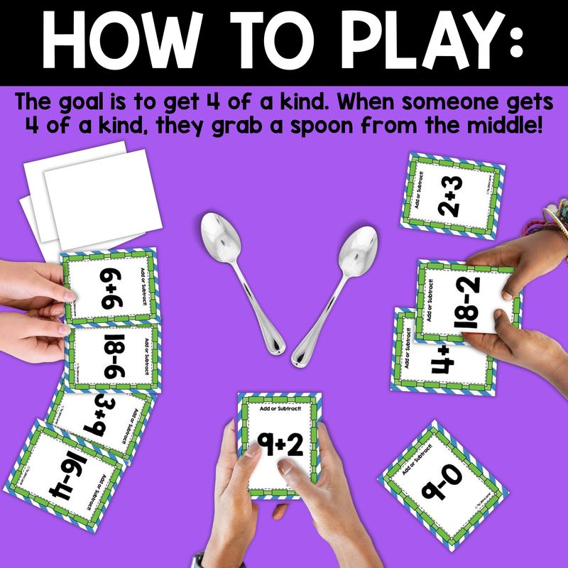 Addition and Subtraction Facts to 20 Math Spoons Card Game | Fun Review ...