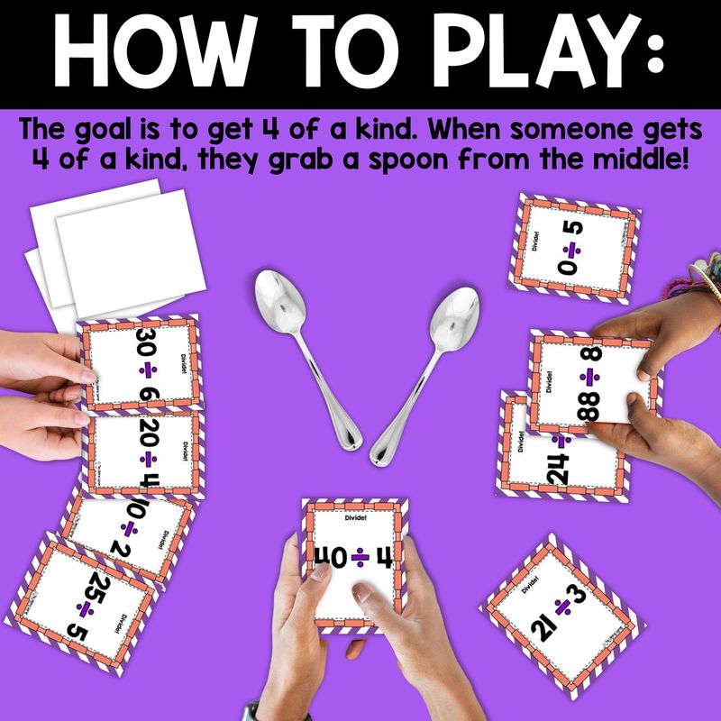 Division Facts Math Spoons Card Game | Fun Review Activity