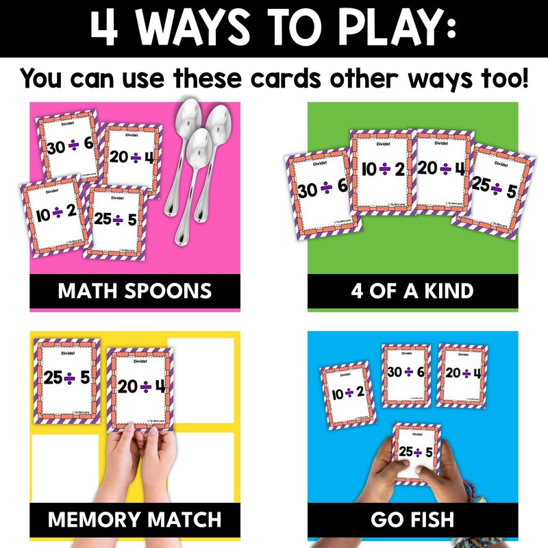 Division Facts Math Spoons Card Game | Fun Review Activity