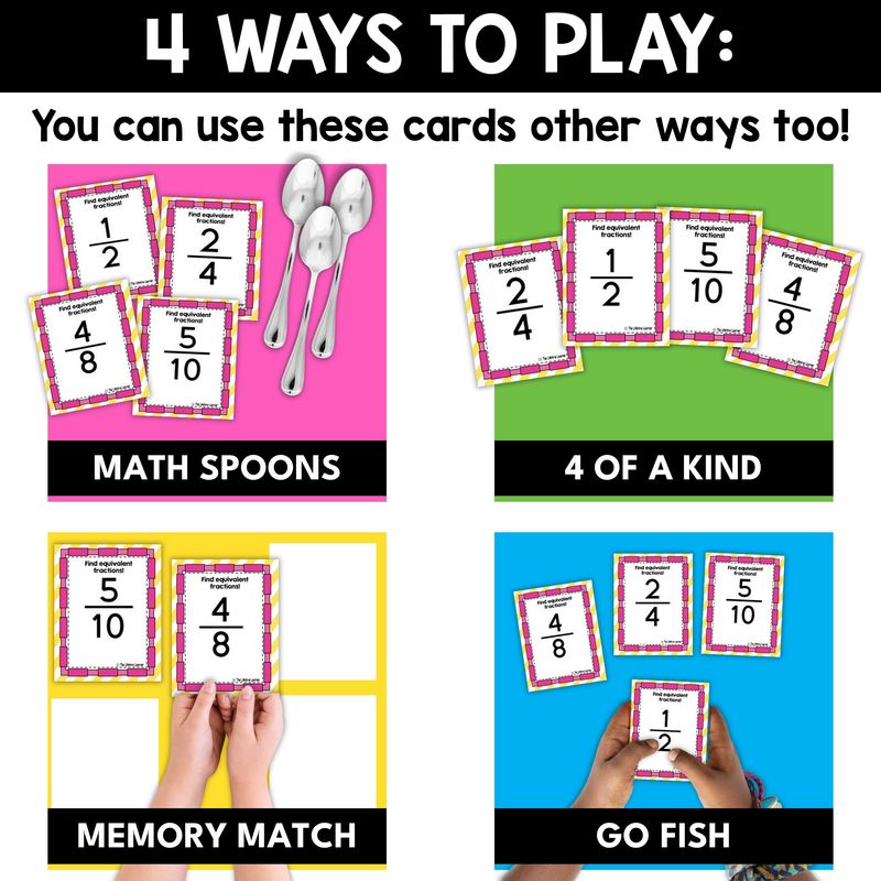 Equivalent Fractions Math Spoons Card Game | Fun Review Activity