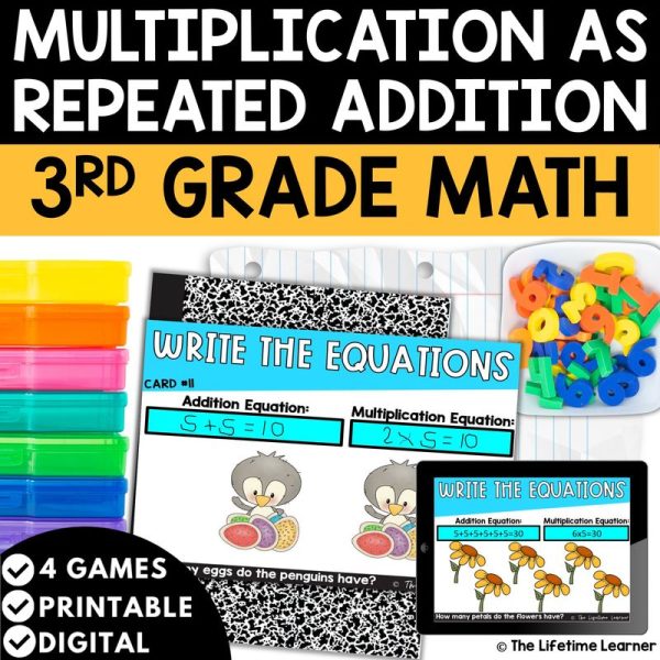 Multiplication with Repeated Addition 3rd Grade Math Task Cards