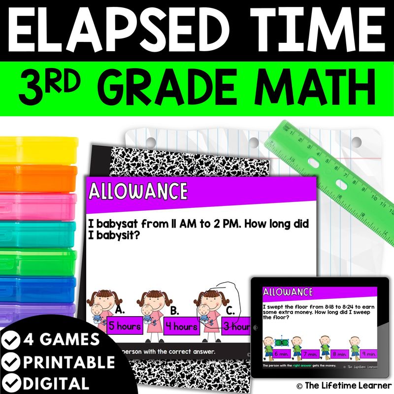 Elapsed Time 3rd Grade Math Task Cards