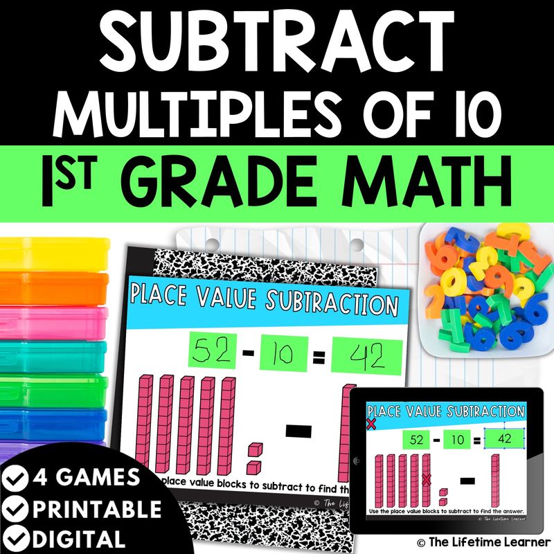 Subtraction Multiples of 10 1st Grade Math Task Cards