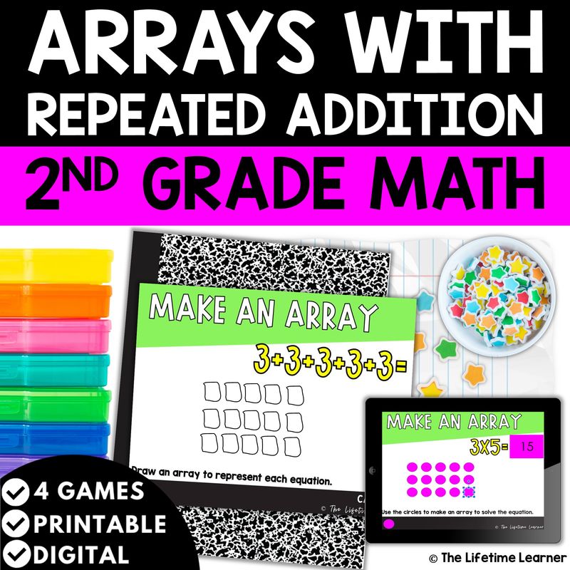 Arrays with Repeated Addition 2nd Grade Math Task Cards