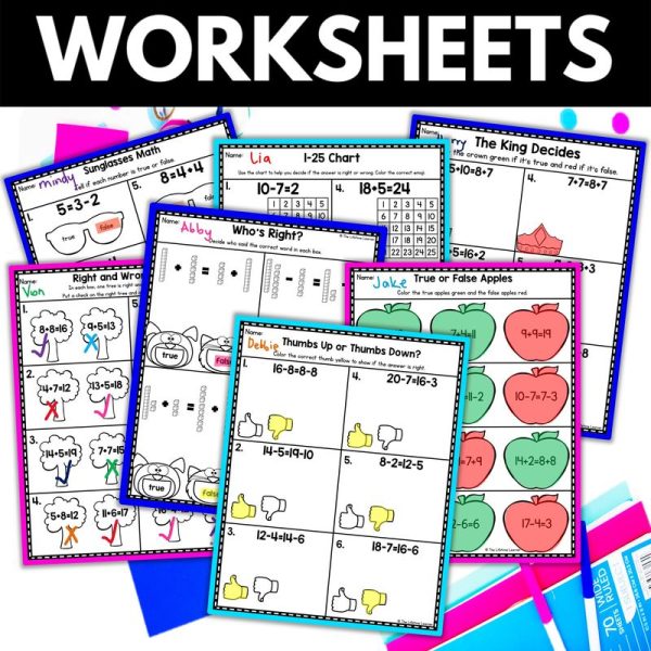 1st Grade True or False Equations Worksheets | Math Unit