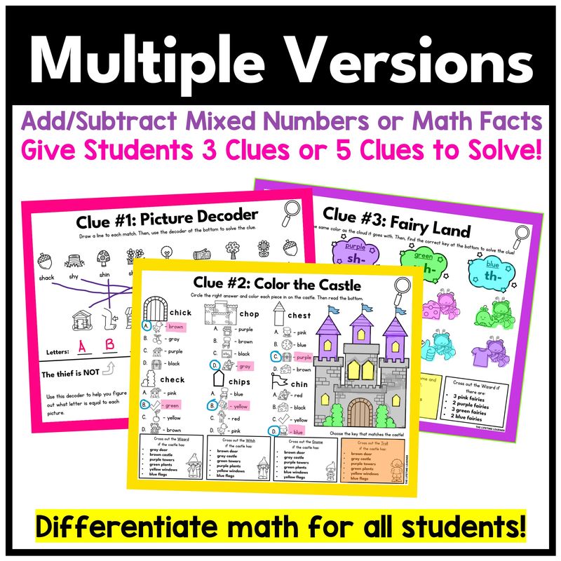Magic Math Mystery 4th Grade | Adding & Subtracting Mixed Numbers