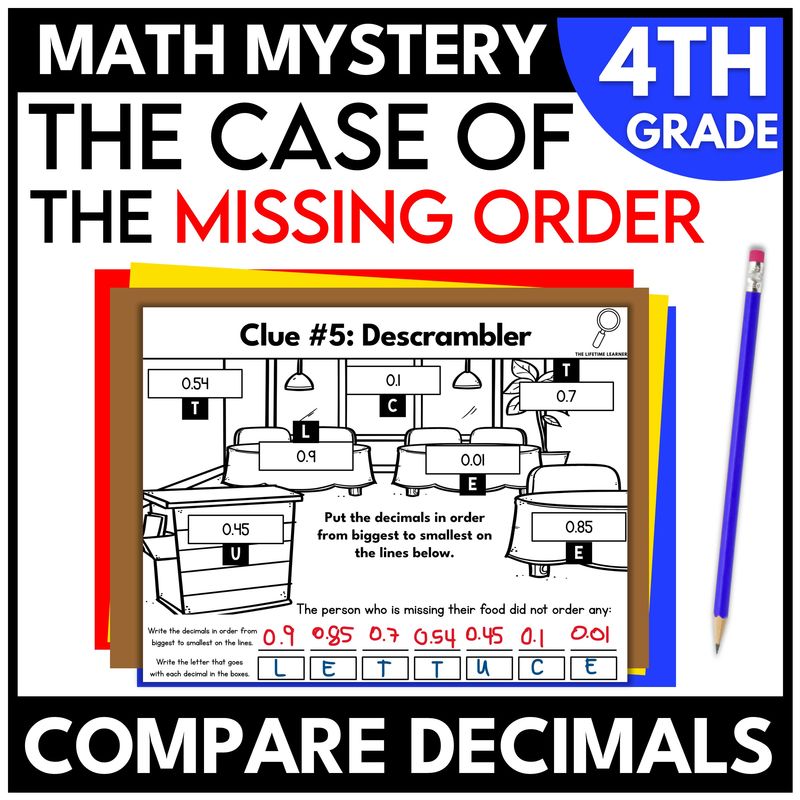 Restaurant Math Mystery 4th Grade | Comparing Decimals Review