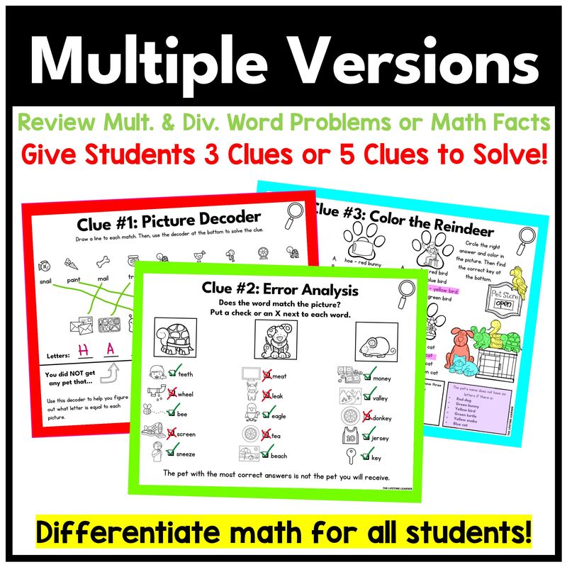 Pet Math Mystery 3rd Grade | Multiplication & Division