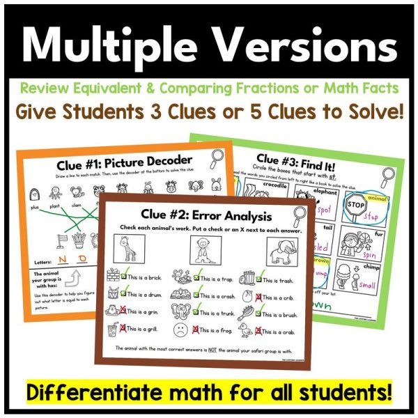 Safari Math Mystery 4th Grade | Comparing Fractions Review
