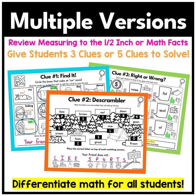 Camping Math Mystery 2nd Grade | Measure Half Inch