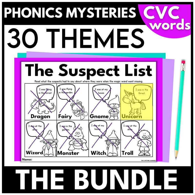CVC Words Mystery Bundle | 30 Reading Mysteries for Kindergarten