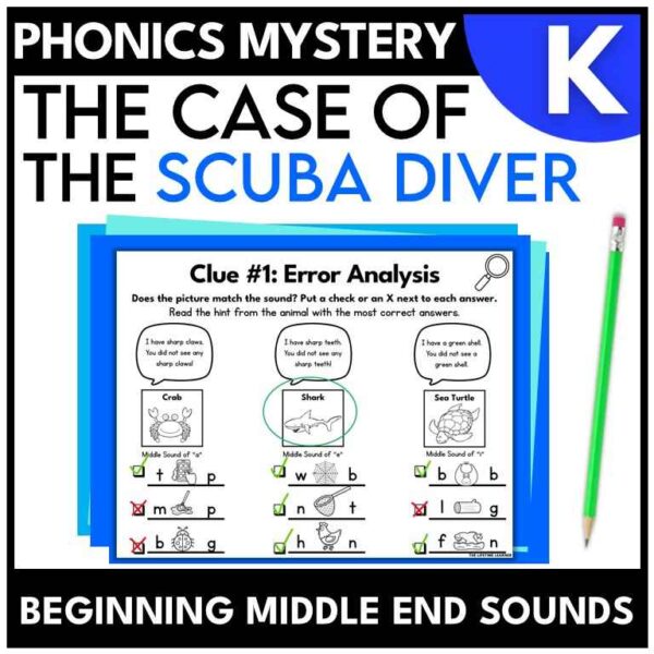 Ocean Phonics Mystery Kindergarten | Beginning, Medial, & Ending Sounds