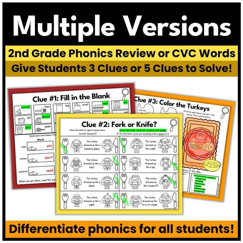Thanksgiving Phonics Mystery 2nd Grade | Reading Activity