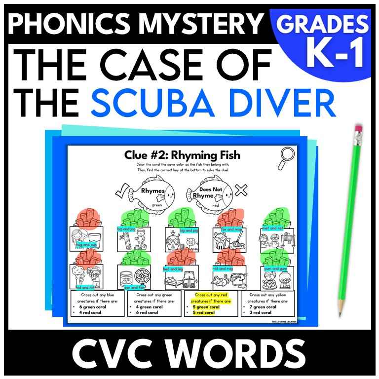 Ocean CVC Words Mystery Game | Kindergarten Reading