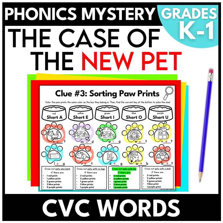 Pet CVC Words Mystery Game | Kindergarten Reading