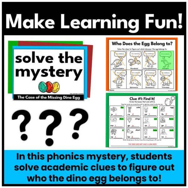 Dinosaur CVC Words Mystery Game | Kindergarten Reading