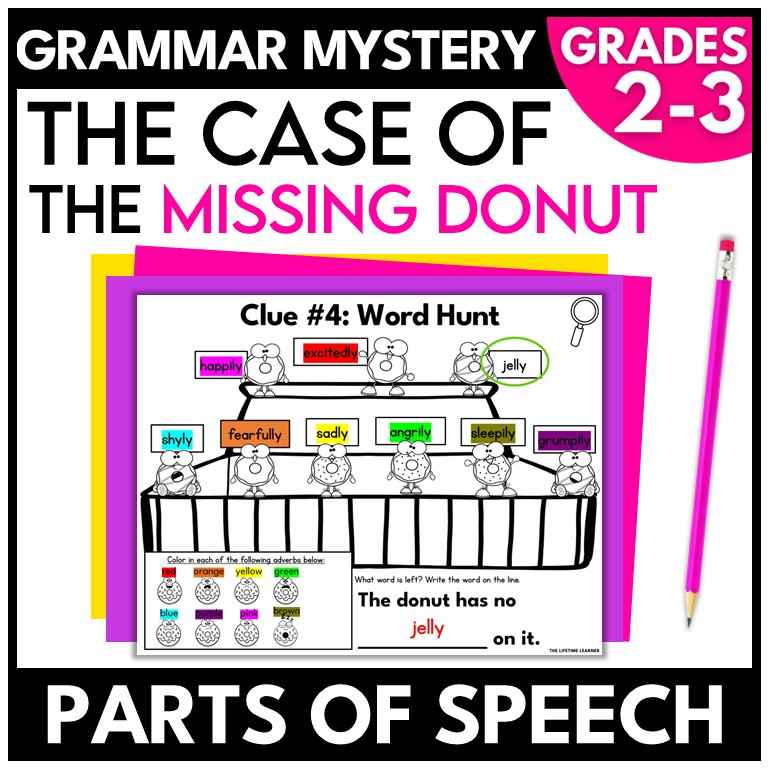 Parts of Speech Grammar Mystery 2nd and 3rd Grade | Donut Activity