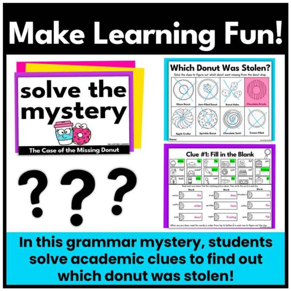 Parts of Speech Grammar Mystery 2nd and 3rd Grade | Donut Activity