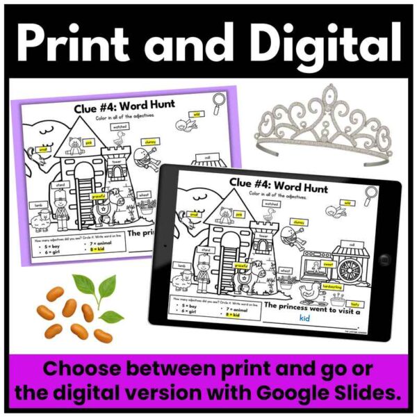 Adjectives Grammar Mystery 2nd and 3rd Grade | Fairy Tale Review Activity