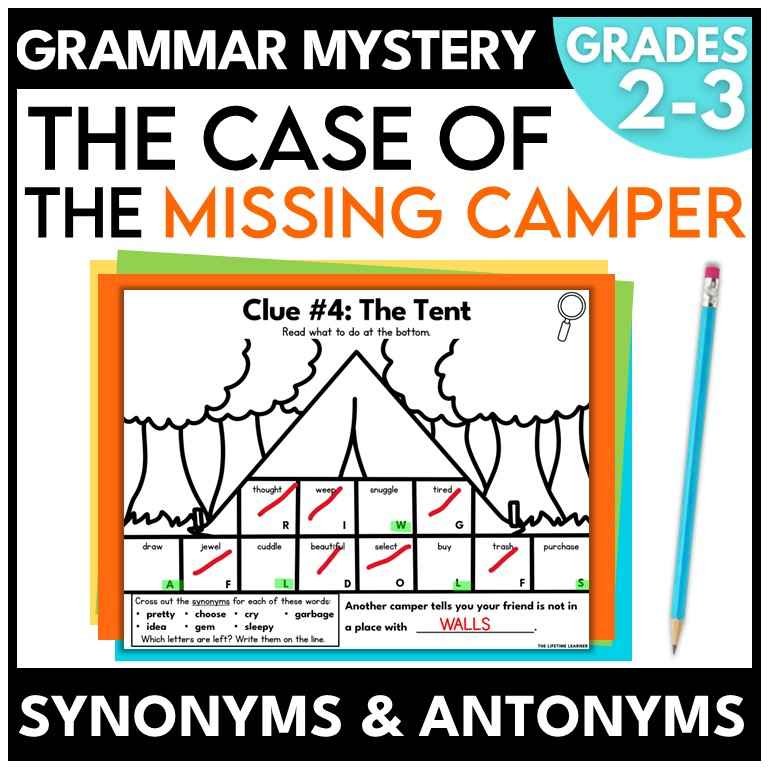 Synonyms and Antonyms Grammar Mystery 2nd and 3rd Grade | Camping ...
