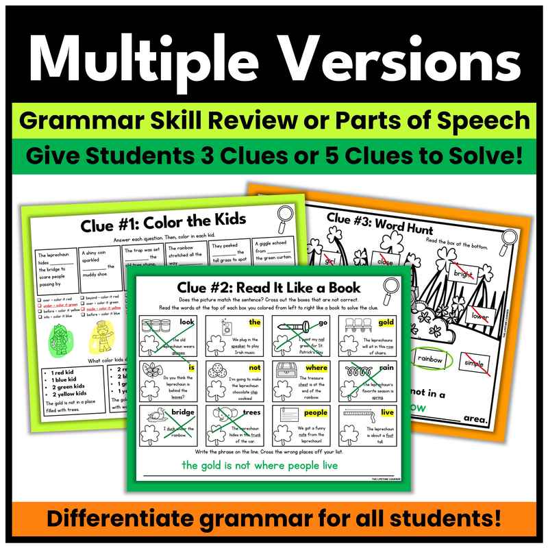 St. Patrick's Day Grammar Mystery 2nd and 3rd Grade | Review Activity