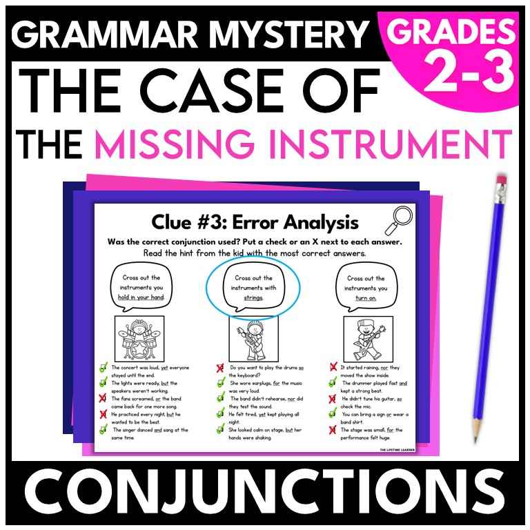 Conjunctions Grammar Mystery 2nd and 3rd Grade | Rock Star Review Activity