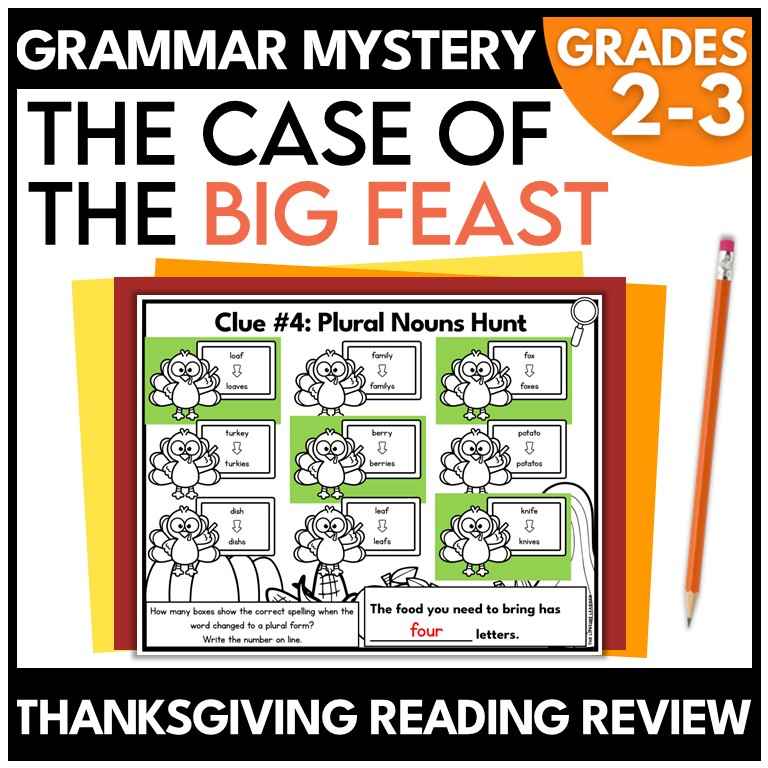 Thanksgiving Grammar Mystery 2nd and 3rd Grade | Review Activity